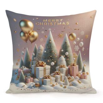 Generic Zierkissenbez&uuml;ge Fr&ouml;hliche Weihnachten, EIN Frohes Neues Jahr Und EIN Geschenkset Mit Ballons Im Schneegest&ouml;ber Und Goldenem Konfetti Cushion Weich Th