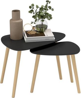 HOMCOM Lot de 2 Tables Basses gigognes Design scandinave Pieds en Bois et Plateau en Bois, Noir