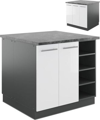 Vicco Kücheninsel Fame-Line, Weiß Hochglanz/Anthrazit, 90 cm ohne Arbeitsplatte