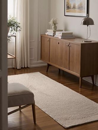 Hanse Home Wollteppich Eleni - Natur Wohnzimmerteppich - Handgetuftet - Hygge Skandi, Boho L&auml;ufer Wolle f&uuml;r Wohnzimmer, Schlafzimmer, Esszimmer, Flur - Natur Wei