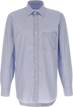 Maison Margiela Homme, Chemises, Bleu, Taille: 2XL Chemise en Popeline de Coton Ray&eacute;e