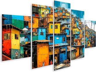 Islandburner Bild auf Leinwand Favelas Bunte Häuser Arme Menschen Südamerika Bilder Wandbilder Poster JDFP-MFP