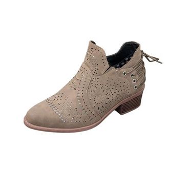 Generic Bottines &agrave; lacets confortables &agrave; bout pointu pour femme - Couleur unie - Talon &eacute;pais - Pour le travail et les loisirs, kaki, 37.5 EU