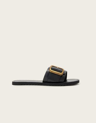 AllSaints Ella - Leder-Slider in Schwarz mit breiter Schnalle und einem Riemen