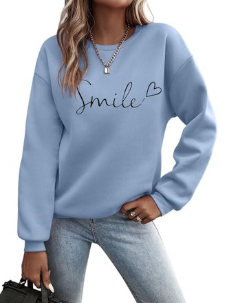Minetom Pullover Damen Herbst Winter Sweatshirt Rundhals Langarm Pulli Frauen Oberteil Sweatshirts ohne Kapuze A Blau XXL