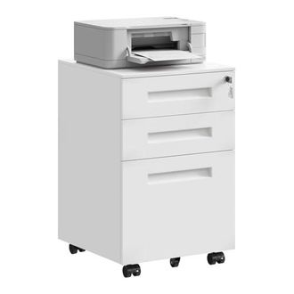 Woltu Caisson de Bureau, Caisson de Rangement avec Serrures et roulettes pour Bureau Studio, en M&eacute;tal avec 3 Tiroirs pour Dossiers, Blanc SK023ws