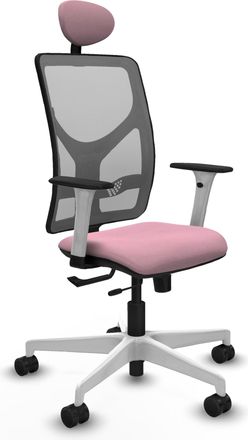 Piqueras y Crespo Drehstuhl mit wei&szlig;en und schwarzen Armlehnen, h&ouml;henverstellbarer Lendenwirbelst&uuml;tze und festem Kopfteil, ausgestattet mit Syncro/Traslack. Grau/Rosa