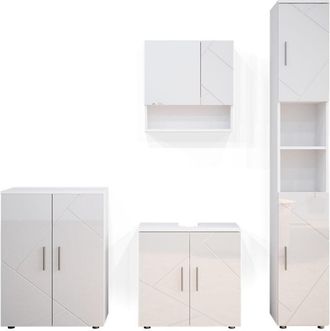 Vicco Badmöbel-Set Irma, Weiß Hochglanz, 4 Teile, mit Hochschrank und Kommode