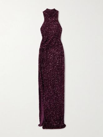 Balmain Neckholder-robe Aus Stretch-t&uuml;ll Mit Pailletten - Lila