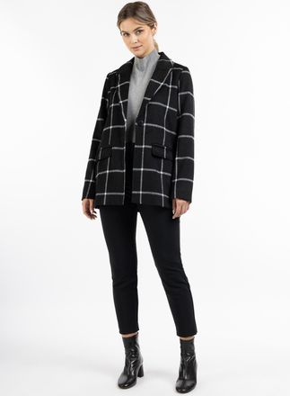 Dreimaster Dreimaster Langer Blazer aus Wollgemisch Damen Kariert Schwarz Weiss