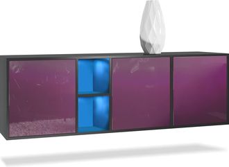 Vladon Kommode Cuba, Made in Germany, Schwarz matt/Brombeer Hochglanz - Modernes Sideboard f&uuml;r Ihr Wohnbereich - (BxHxT) 182x53x35 cm