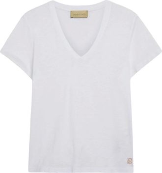 Momoni Femme, Tops, Blanc, Taille: 36 FR T-shirt en jersey col en V
