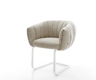 DELIFE Freischwinger Jada-Flex Webstoff Soft Beige Freischwinger flach Wei&szlig; Taschenfederkern, Esszimmerst&uuml;hle
