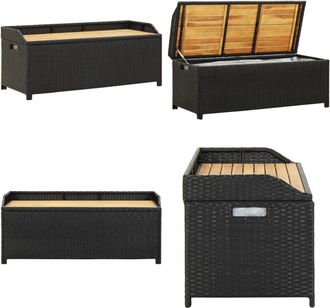 vidaXL Vidaxl - Sitzbank mit Stauraum 120 cm Poly Rattan Schwarz - Gartenzubeh&ouml;r - Gartenbank - Au&szlig;enm&ouml;beln - Gartenstuhl - Rattan M&ouml;bel - Home & Living