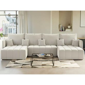 Best Mobilier Bestmobilier - Petra - canapé panoramique en u - 7 places - convertible - avec coffre - en velours