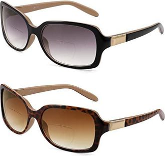 JM Lunettes de Lecture Classiques Lunettes de Soleil Dégradées élégantes Carrées Lecteurs pour Femmes +1.25 Noir + Tortue