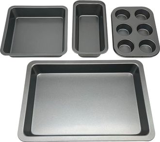 Relaxdays Backformen Set, 4-TLG., Muffinblech, Kastenform, 2X Bratform, antihaftbeschichtet, Carbonstahl, dunkelgrau