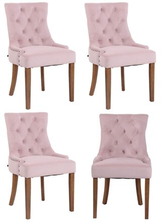 Clp 4er Set Esszimmerstuhl Aberdeen Samt I Mit Hochwertiger Polsterung Und Samtbezug I Polsterstuhl Mit Gestell Aus Kautschukholz, Farbe:pink, Gestell Far