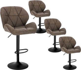 Woltu Woltu - 4 x Tabourets de Bar r&eacute;glable en Hauteur, Chaises de bar, si&egrave;ge rembour&eacute; en Similicuir Pied en m&eacute;tal, Brun Fonc&eacute;