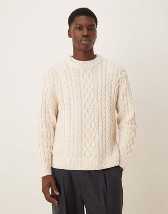 Abercrombie & Fitch Oversize-Strickpullover in Creme mit Zopfmuster-Neutral