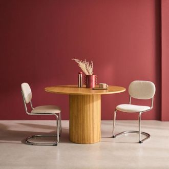 Sweeek Table &agrave; manger ronde bois dh&eacute;v&eacute;a et placage ch&ecirc;ne naturel 4 places - &Oslash; 115 x 73 cm - Estelle