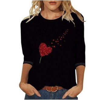 Generic T-shirt imprim&eacute; tendance pour la Saint-Valentin 2026 avec manches trois-quarts doux et respirant, Noir, 3XL