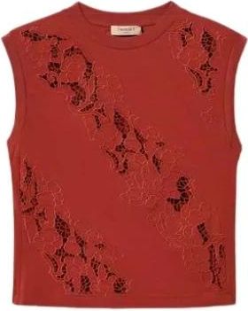 Twinset Femme, Tops, Brun, Taille: 36 FR T-shirt avec broderie Sangallo