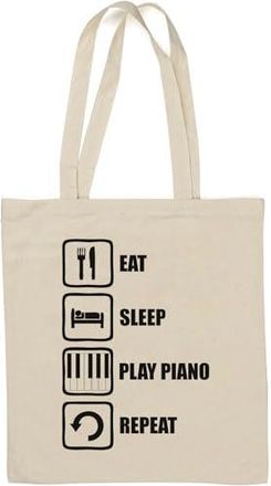 Generic Sac fourre-tout en coton naturel avec logo Eat Sleep Play Piano Repeat Blanc