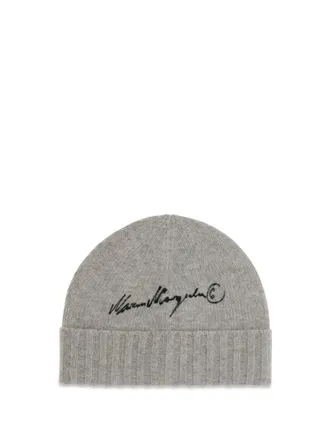 Maison Margiela Womens Beanie Hat Wool Grey Melange Melange-Black Print (ovis Aries) Melange/black