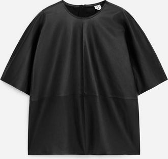 Arket Leder-T-Shirt -Schwarz