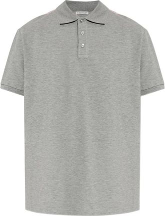 Moncler Homme, Tops, Gris, Taille: M Polo en Piqu&eacute; de Coton avec D&eacute;tails Tricolores