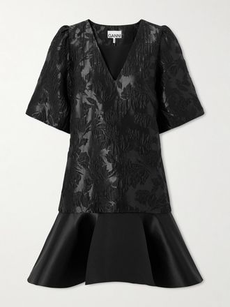 Ganni Minikleid Aus Cloqué Und Satin - Schwarz