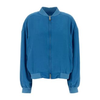 Versace Silk Poplin Zip Blouson - - Jackets - Damen - Blau - M