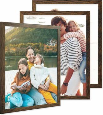 Photolini Bilderrahmen 40x50 Holz MDF Eiche Dunkel, 3er Set breite Bilderrahmen 50x40, bruchsicheres Acrylglas, Rahmen 40x50 zum Aufhängen & Zubehör - Picture F