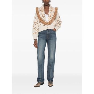 Alanui Paisley Shawl-Collar Cashmere-Wool Cardigan - Beige