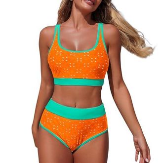 Generic Maillot de bain tankini pour femme - Maillot de bain deux pi&egrave;ces avec d&eacute;bardeur et short de bain pour femme, Orange, XL