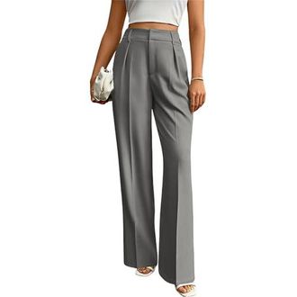 Generic Pantalon de travail taille haute pour femme, tenue décontractée, pantalon de bureau 2026 avec poches, gris clair, XXL