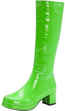 Generic Bottes hautes en cuir verni pour femme, bottes &eacute;l&eacute;gantes &agrave; talon &eacute;pais, couleur rouge brillant, talon bloc confortable, bottes en PVC imperm&eacute;ables &agrave; l