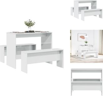 vidaXL 3-tlg. Esstisch und Bank Set Hochglanz-Wei&szlig; Holzwerkstoff - Esstisch Und Bank Set - Esstisch Mit Essbank - Essgruppe - Tischgruppe