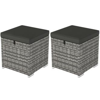 OUTSUNNY 2er Set Rattan Hocker Sitzhocker mit Rattanoptik Stauraum Kissen Deckel 120 kg belastbar wetterfest Gartenhocker Fu&szlig;hocker Gartenm&ouml;bel f&uuml;r Outdoor Gar