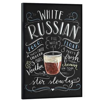 artboxONE Poster mit schwarzem Rahmen 90x60 cm Cocktails Typografie White Russian 2 - Bild Whiterussian EIS Getränk