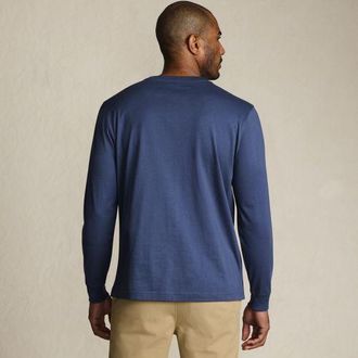 Lands End Super-T Langarm-Henleyshirt, Classic Fit, Herren, Gr&ouml;&szlig;e:48-50 regular, Blau, Baumwolle, by Lands End