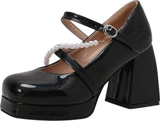 Generic Mary Jane Chaussures d&eacute;contract&eacute;es pour demoiselles dhonneur &agrave; talons &eacute;pais et &agrave; talon haut en cuir pour invit&eacute;es de mariage, rendez-vous galant, soir