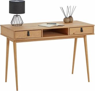 IDIMEX Bureau kim en pin massif avec 2 tiroirs et 1 niche lasuré brun