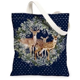 Generic Sacs fourre-tout en toile motif cerf, sacs de courses réutilisables, style forêt rustique, épaules lavables pour voyage, extérieur, plage, 33 x 38 cm
