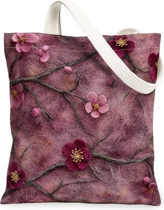 Generic Sac fourre-tout en toile r&eacute;utilisable pour le shopping, 33 x 38 cm, style tricot&eacute;, motif floral, sac d&eacute;picerie r&eacute;utilisable pour femme, amusant et lux
