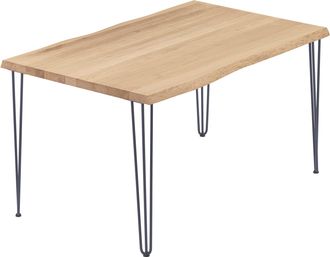 Lamofootwear Manufaktur Esstisch Küchentisch Schreibtisch Couchtisch aus Massivholz, mit Baumkante 100x60x76 cm (AxBxH), Creative, Natur/Anthrazit, LOB-01-A-002-70