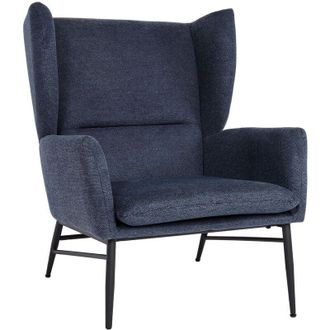 Hhg Lounge-Sessel 256, Ohrensessel Cocktailsessel Sessel Polstersessel, Stoff/Textil Metall blau