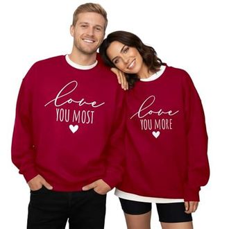 Generic Sweat-shirt &agrave; capuche imprim&eacute; &agrave; col rond pour la Saint-Valentin 2026 pour homme et femme (homme), Rouge, XL