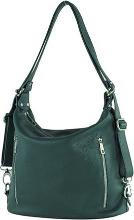 modamoda.de T249 Sac &agrave; dos femme Sac &agrave; bandouli&egrave;re 2 en 1 en cuir fabriqu&eacute; &agrave; la main en Italie, p&eacute;trole, m